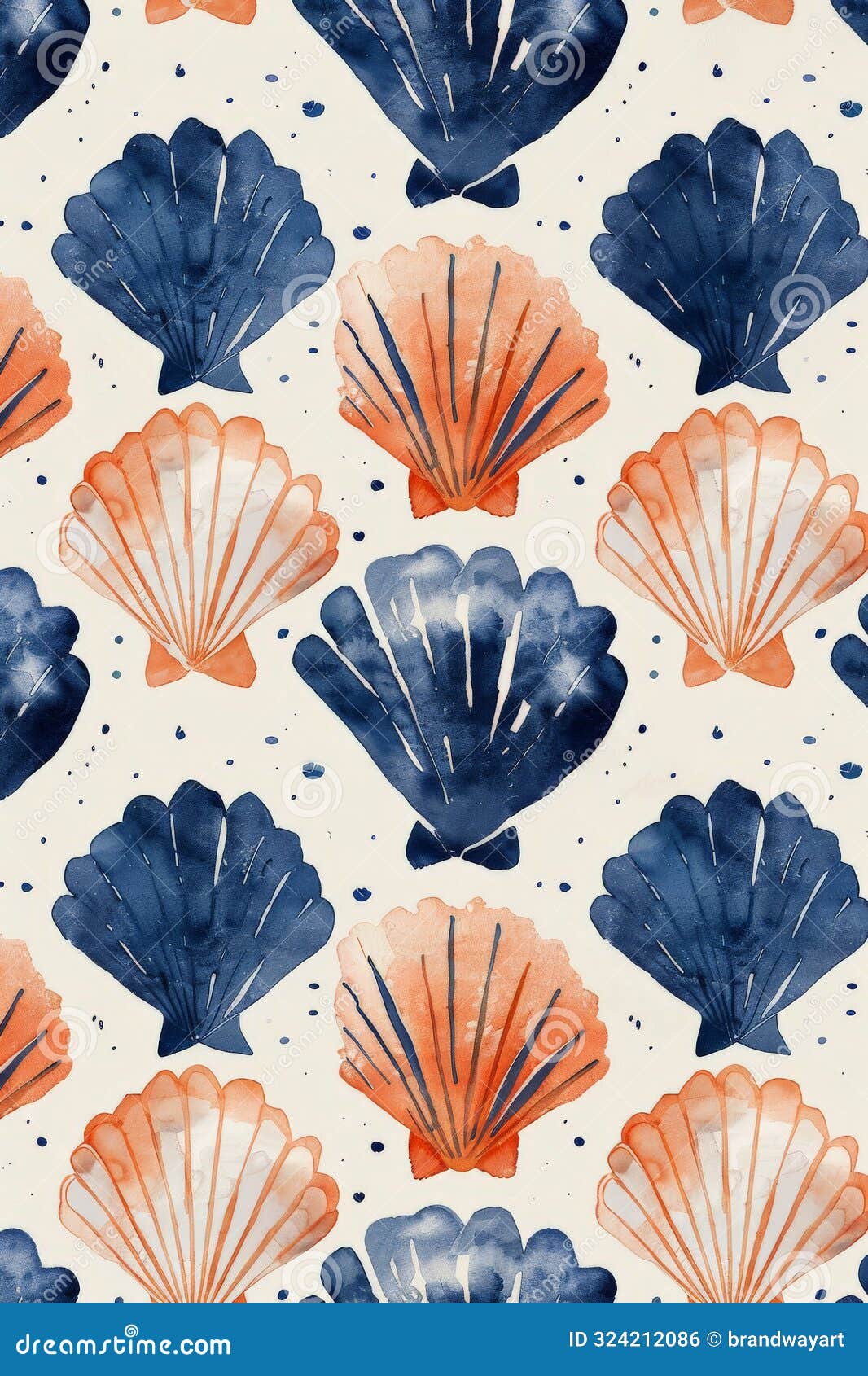 Blue and Orange Shell Pattern on White Background Stock Illustration ...