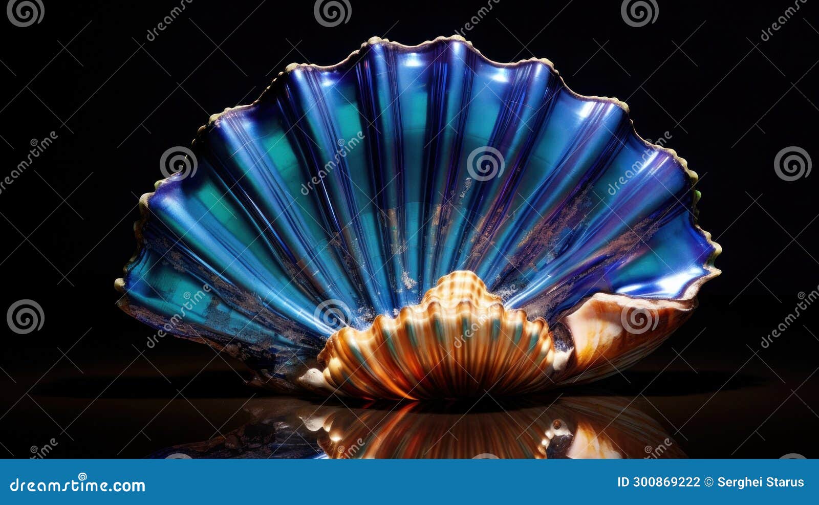 A Blue and Orange Shell Sitting on a Black Surface, AI Stock Photo ...