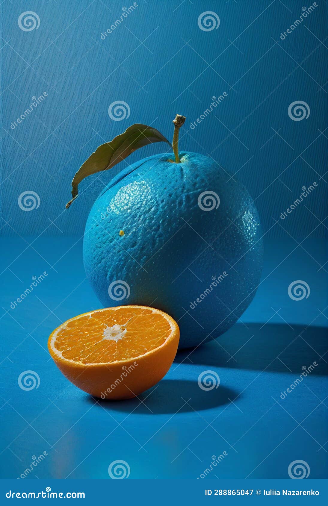 Blue Orange and a Slice of Orange on a Blue Background. AI Generated ...