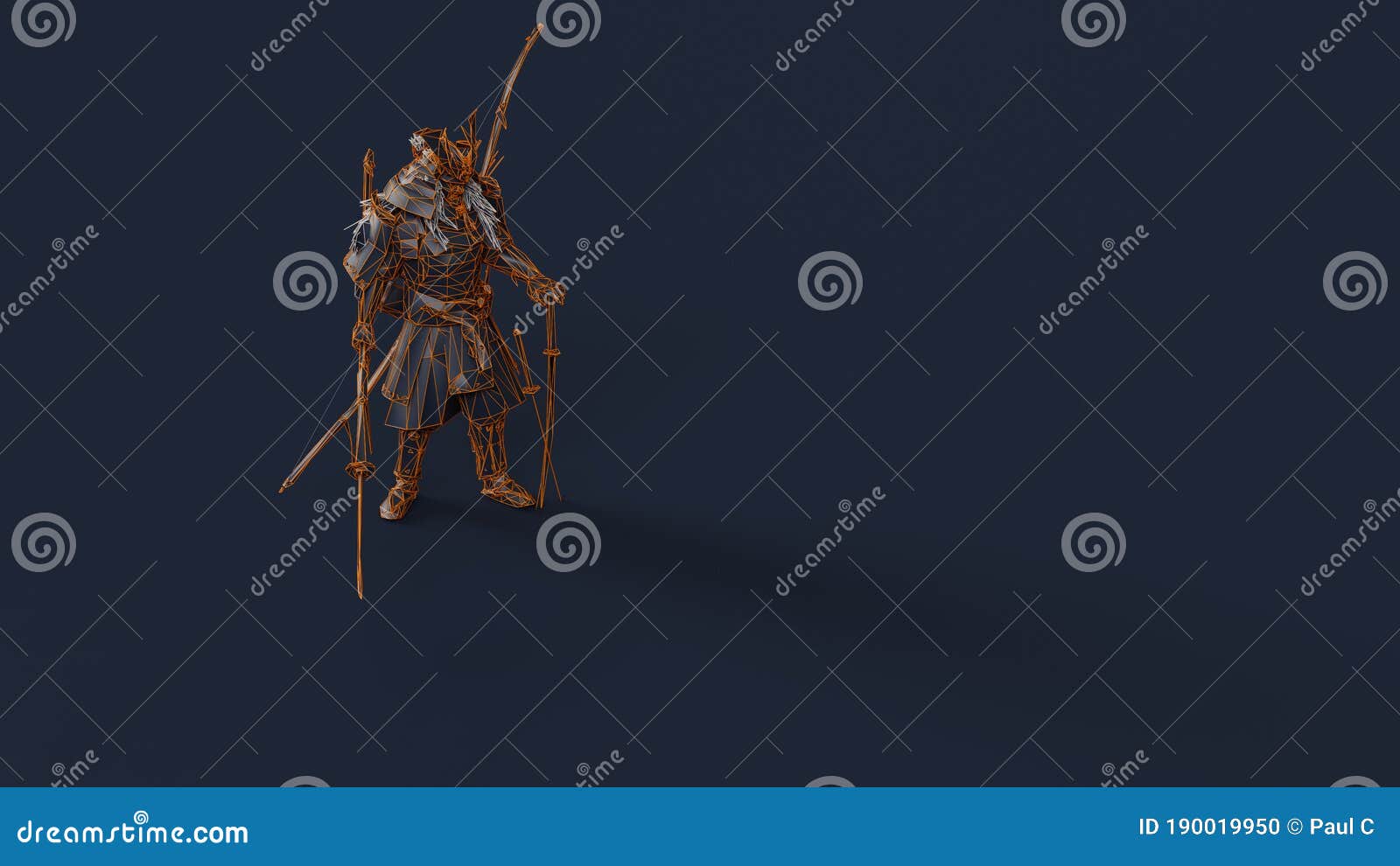 Blue Orange White Samurai Made Out of Polygon Triangles with a Lattice ...