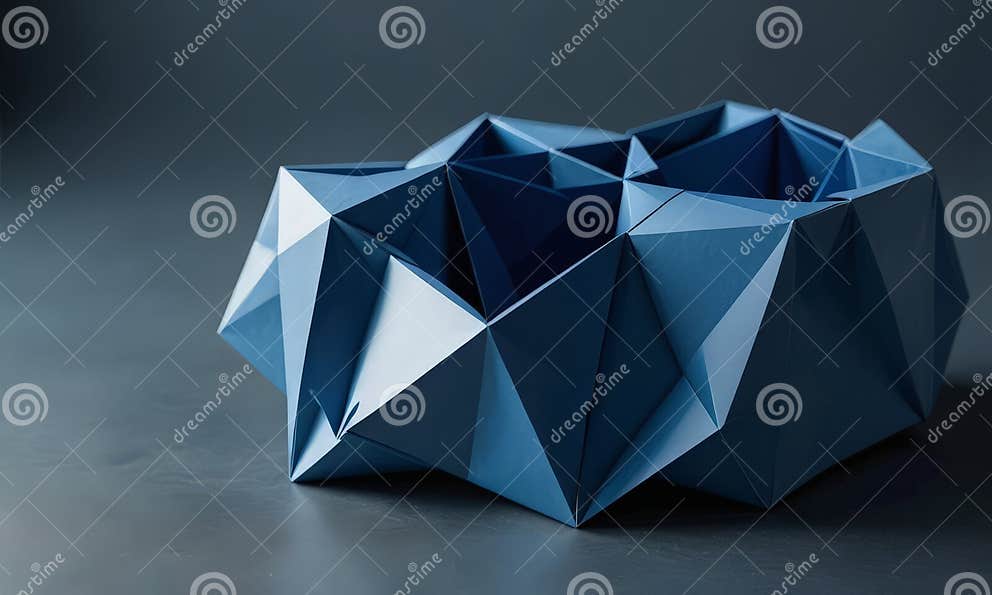 Blue Origami Sculpture, Composed Multiple Triangular Shapes, is ...