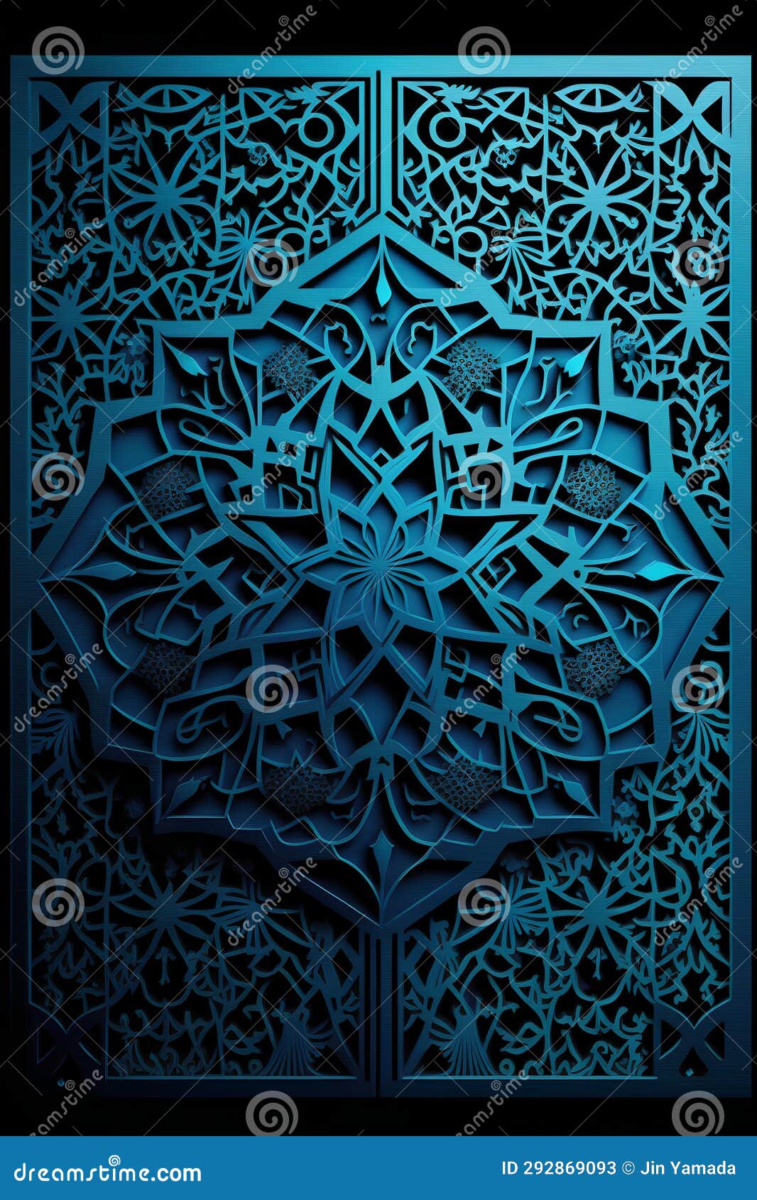 Blue Ornamental Arabic Pattern on Black Background. Vector Illustration ...