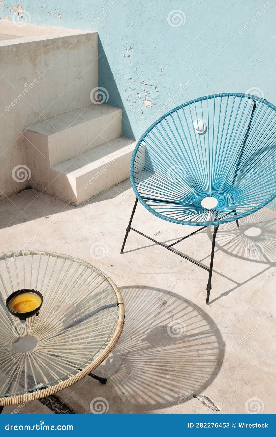 Blue Outdoor Chair and a Table in the Sunlight Stock Image - Image of ...