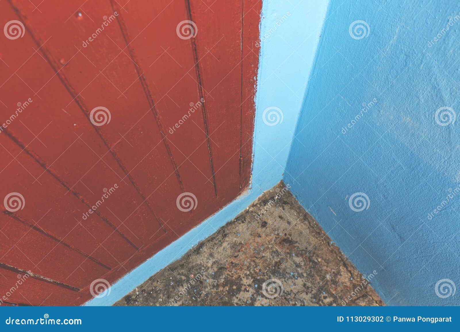 Blue Outdoor Corner and Red Door Stock Photo - Image of door, home ...
