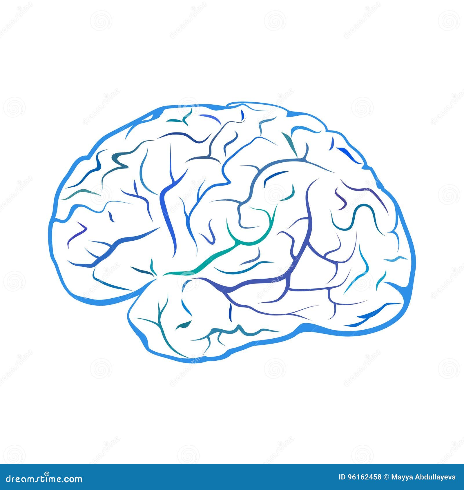 Blue outline brain mark. stock vector. Illustration of medicine - 96162458