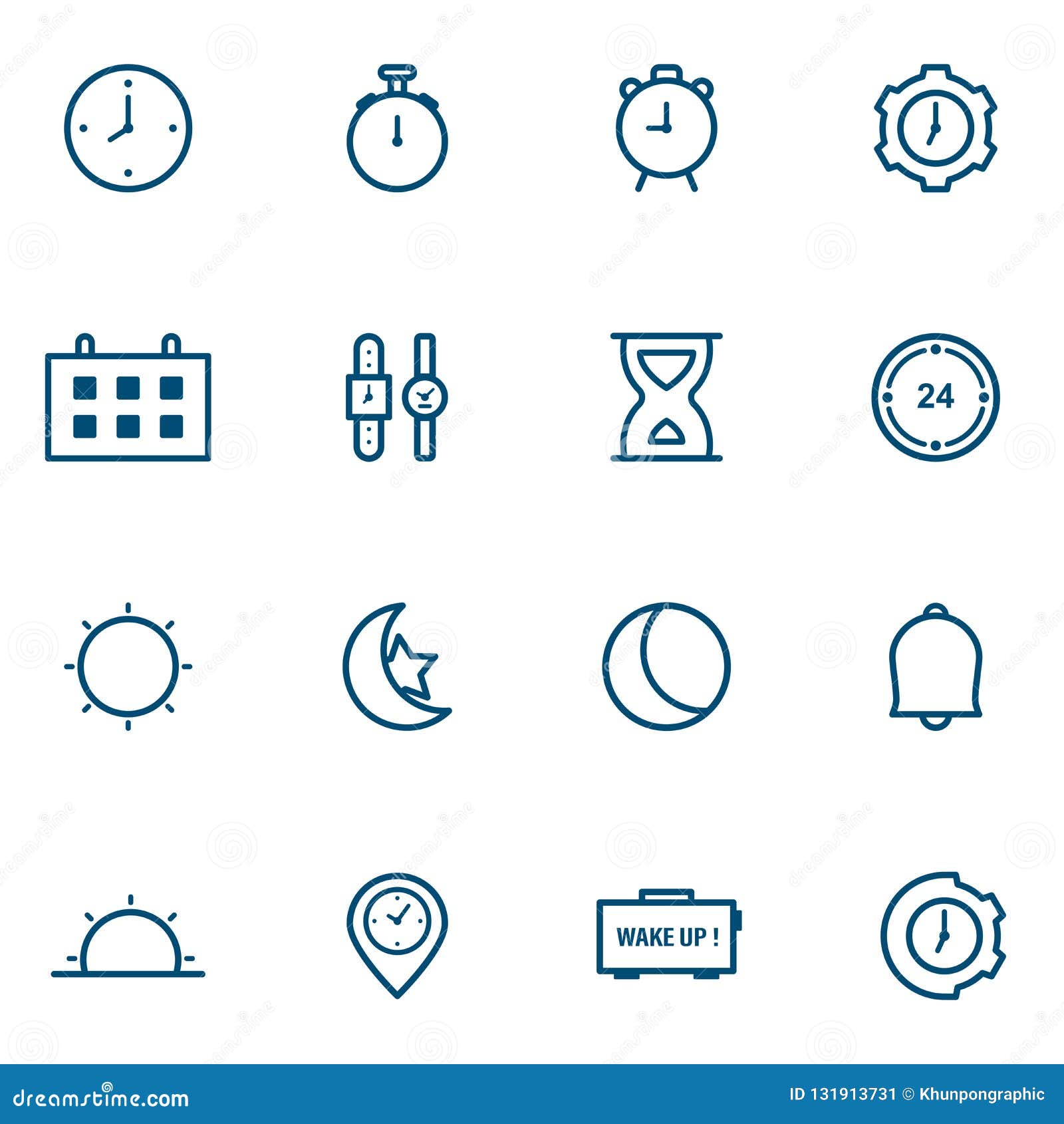 Blue Outline Icon Set Time and Clock Stock Vector - Illustration of ...