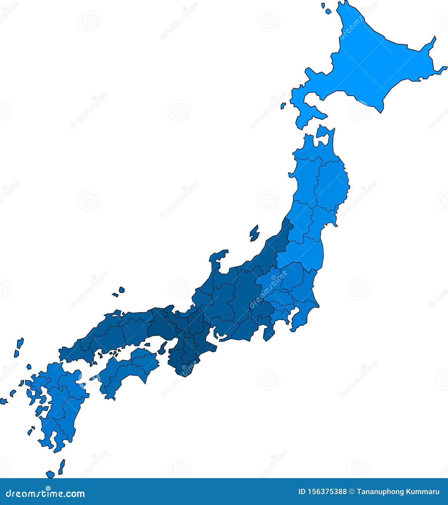 Blue Outline Japan Map on White Background. Vector Illustration Stock ...