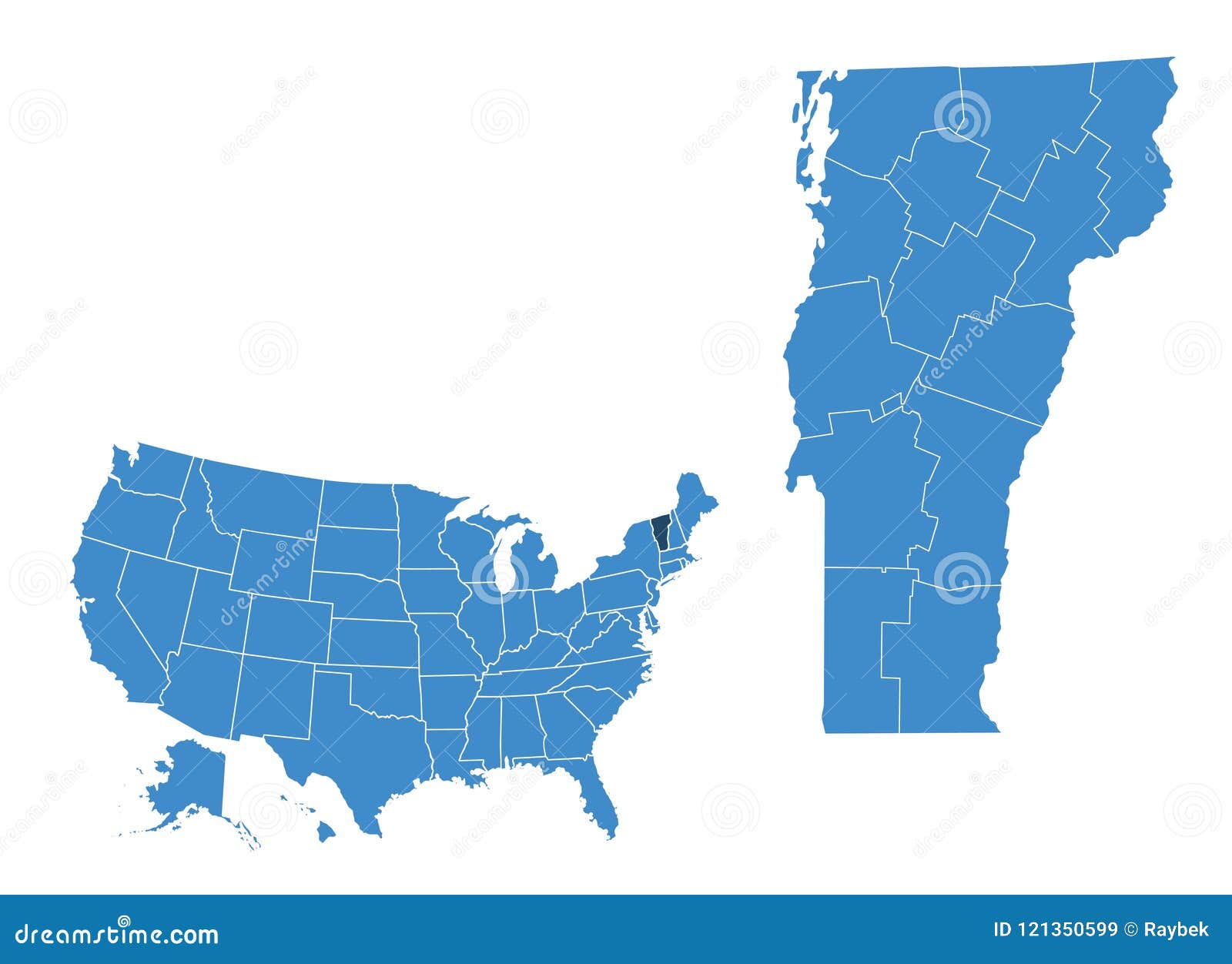 Vermont VT State Map USA. Black Silhouette And Outline Isolated Maps On ...