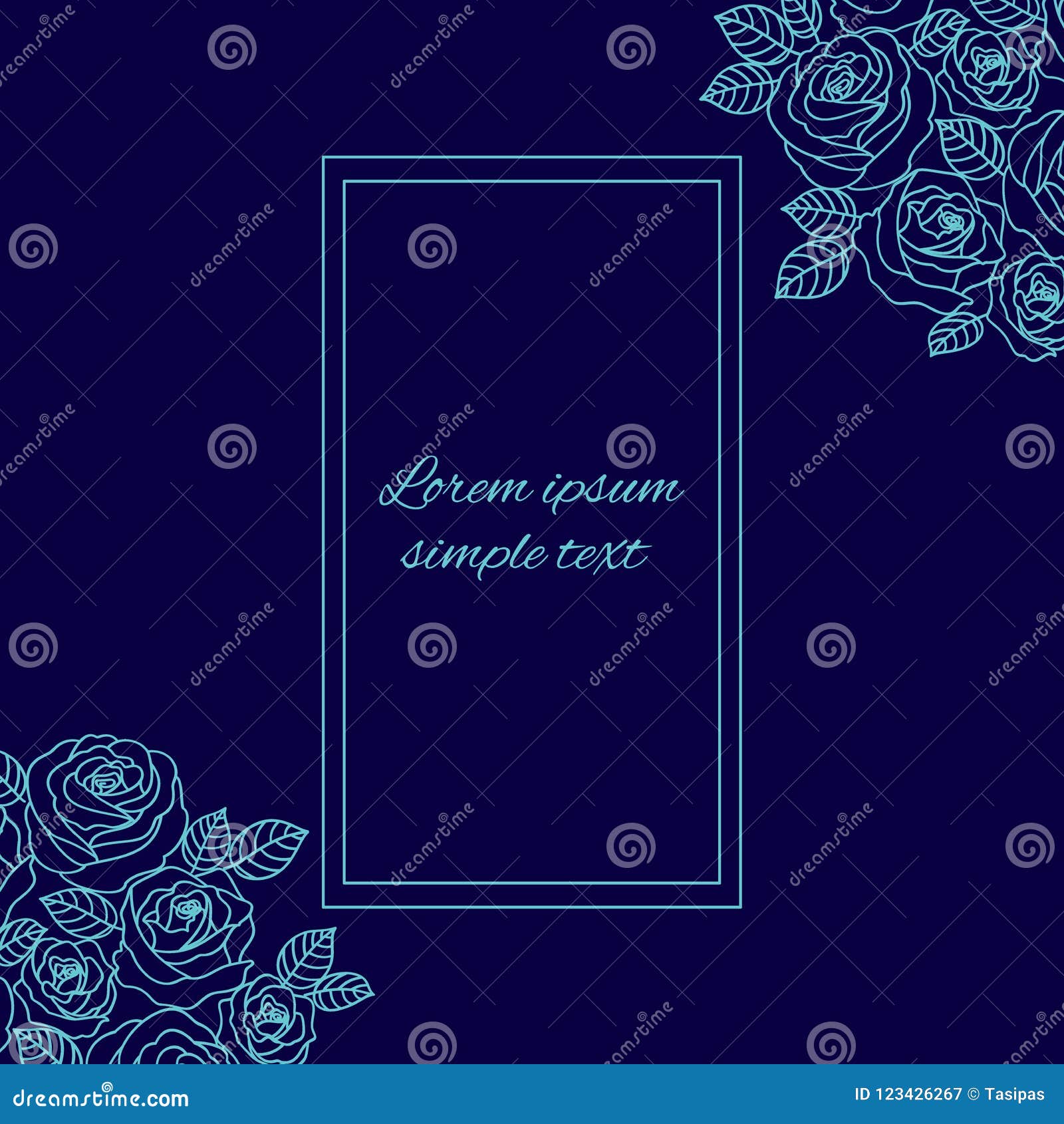 Blue Outline Roses Wreath and Rectangular Frame Stock Vector ...