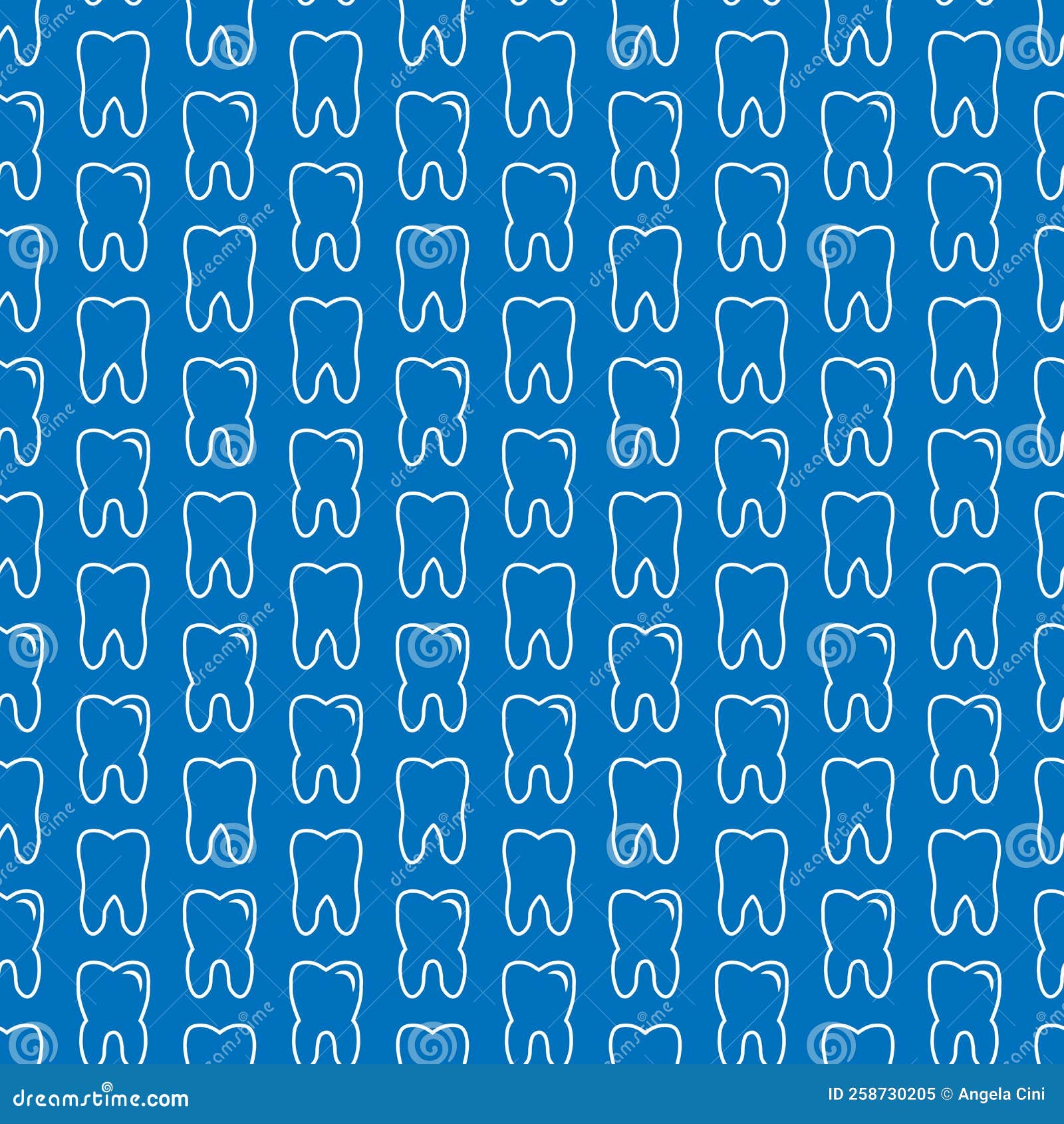 Blue Outline Teeth or Tooth Dental Seamless Pattern Design for Dentists ...