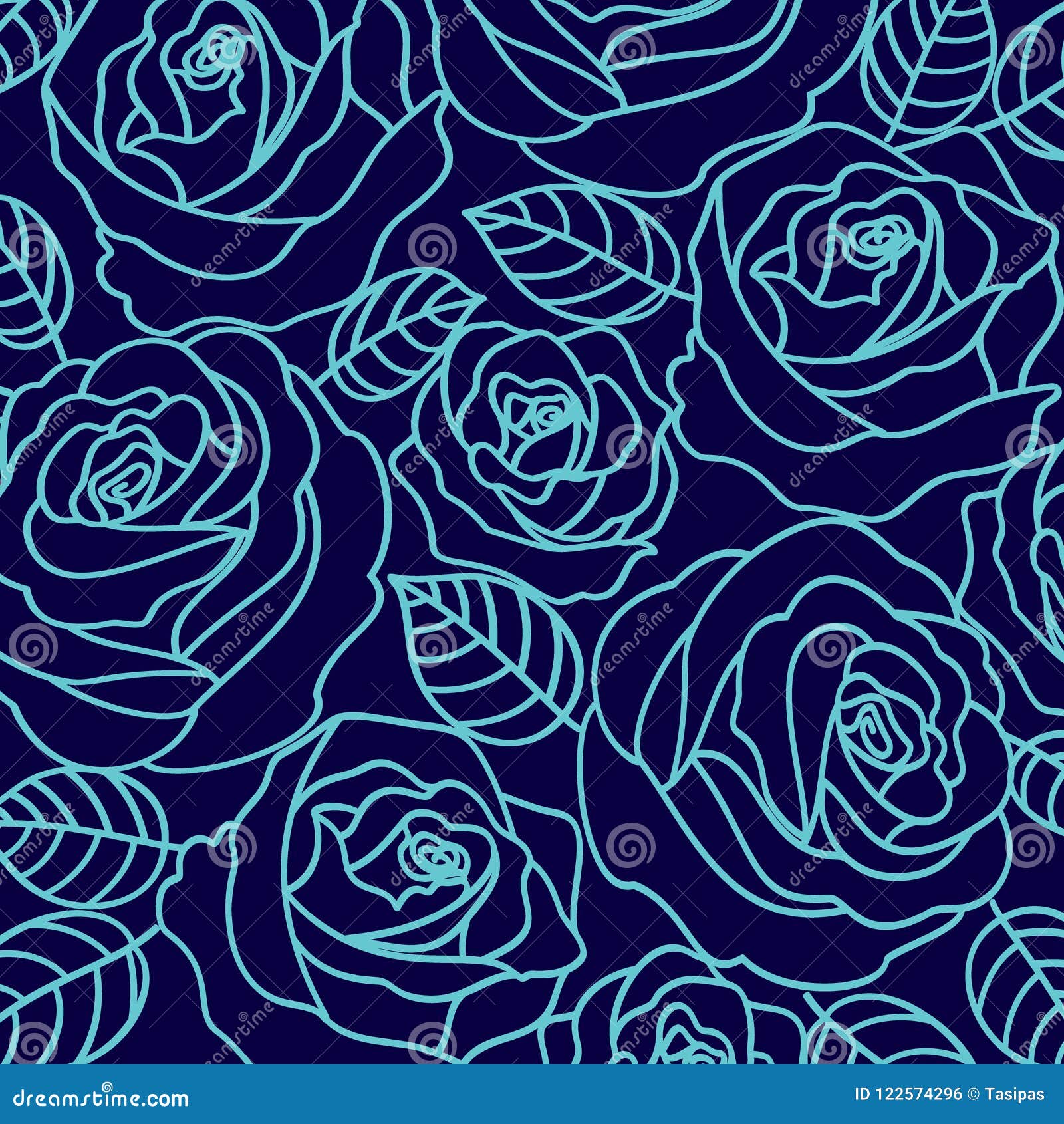 Blue Outline Vector Roses Pattern Stock Vector - Illustration of ...