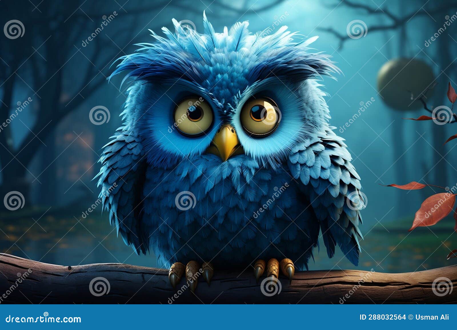 Blue Owl a Cartoon Character Illustration. AI Stock Photo - Image of ...
