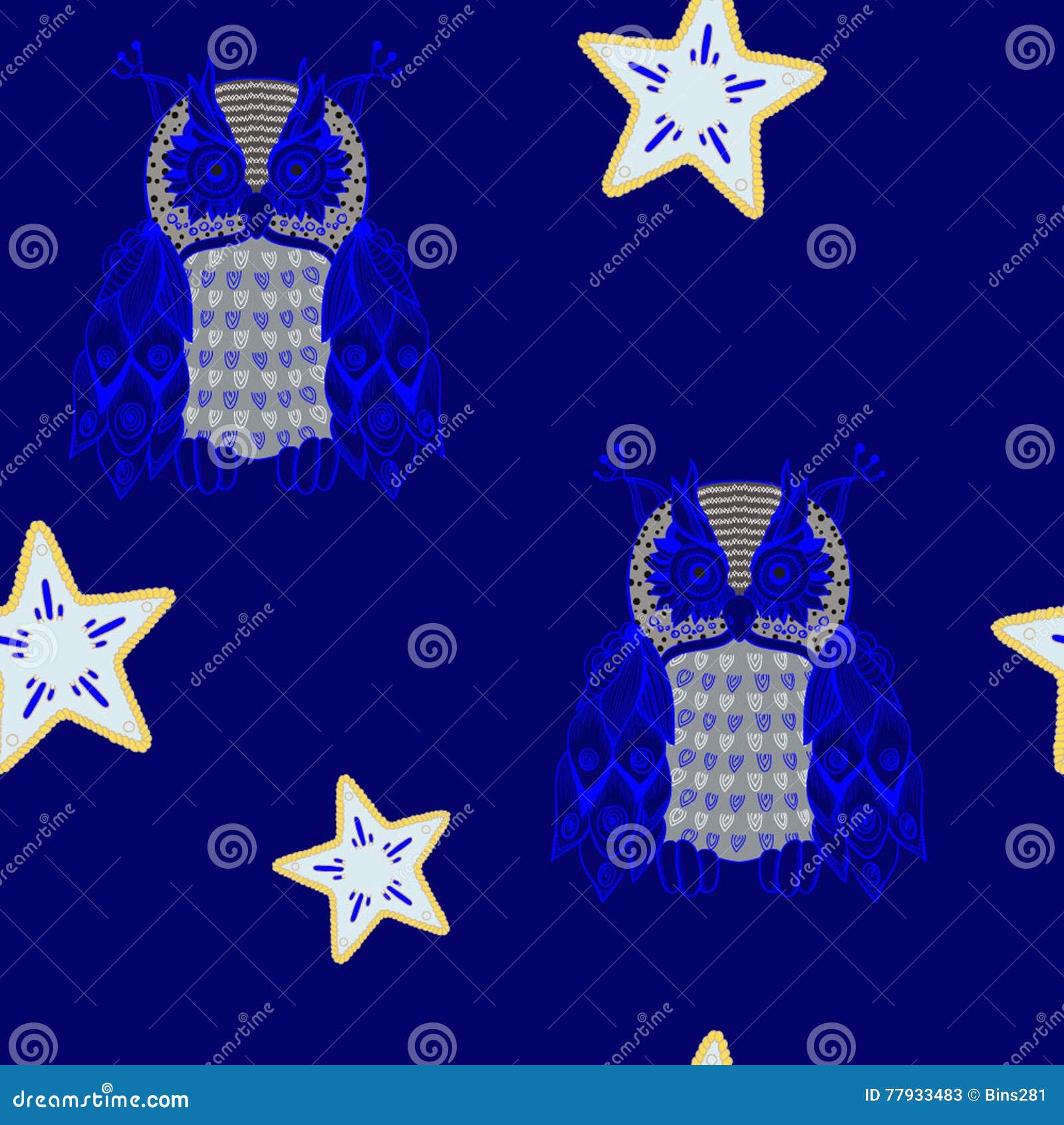Blue owl in night stock vector. Illustration of pattern - 77933483