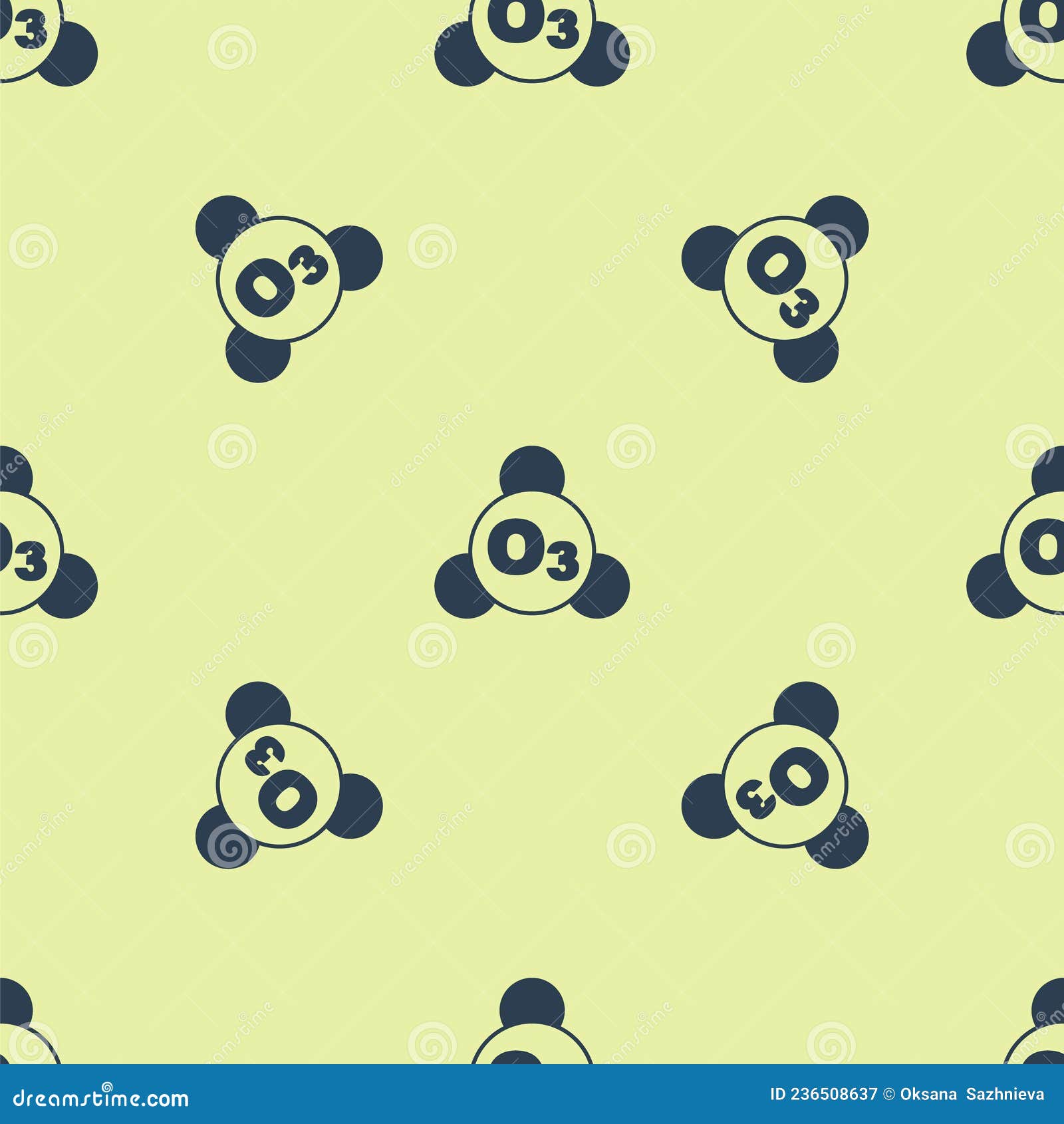 Blue Ozone Molecule Icon Isolated Seamless Pattern on Yellow Background ...