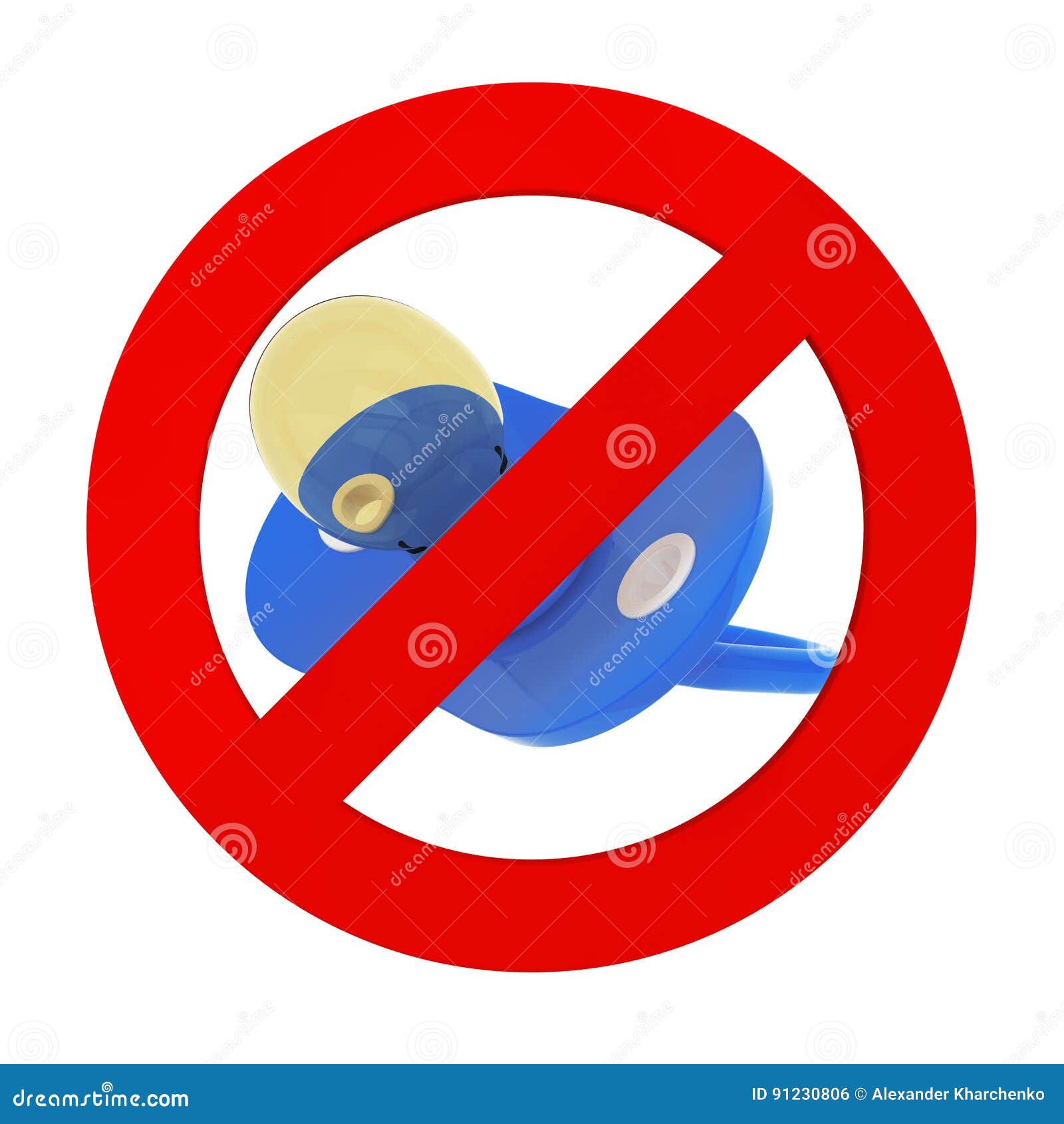 Blue Pacifier in Prohibition Sign. 3d Rendering Stock Illustration ...