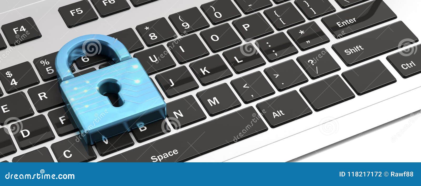 Blue Padlock on a Computer Keyboard, Banner. 3d Illustration Stock ...