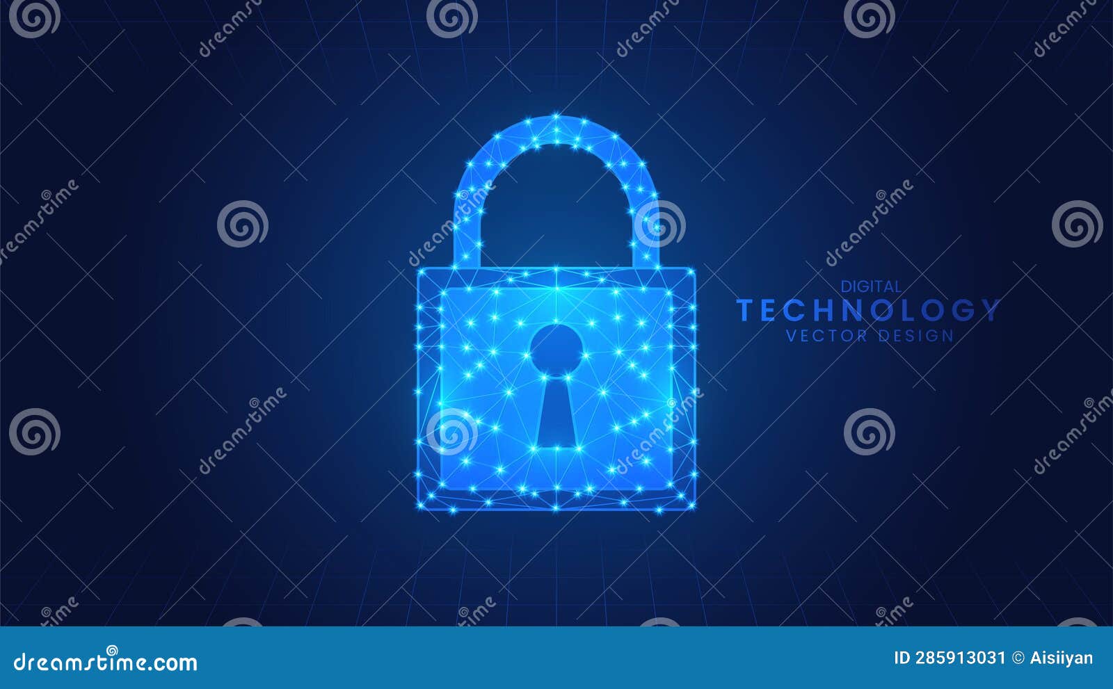 Blue Padlock, Cyber Security Digital. Lock Symbol in Low Poly Style ...