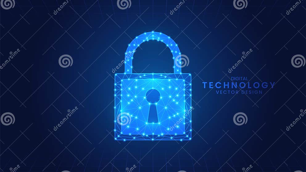 Blue Padlock, Cyber Security Digital. Lock Symbol in Low Poly Style ...
