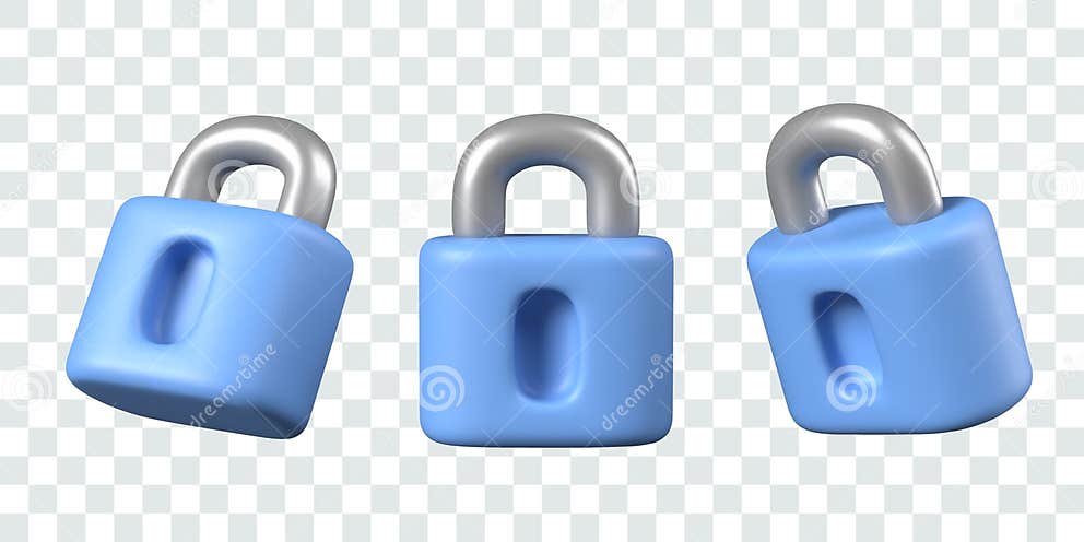 Blue Padlock in Different Positions. Realistic Lock with Keyhole Stock ...