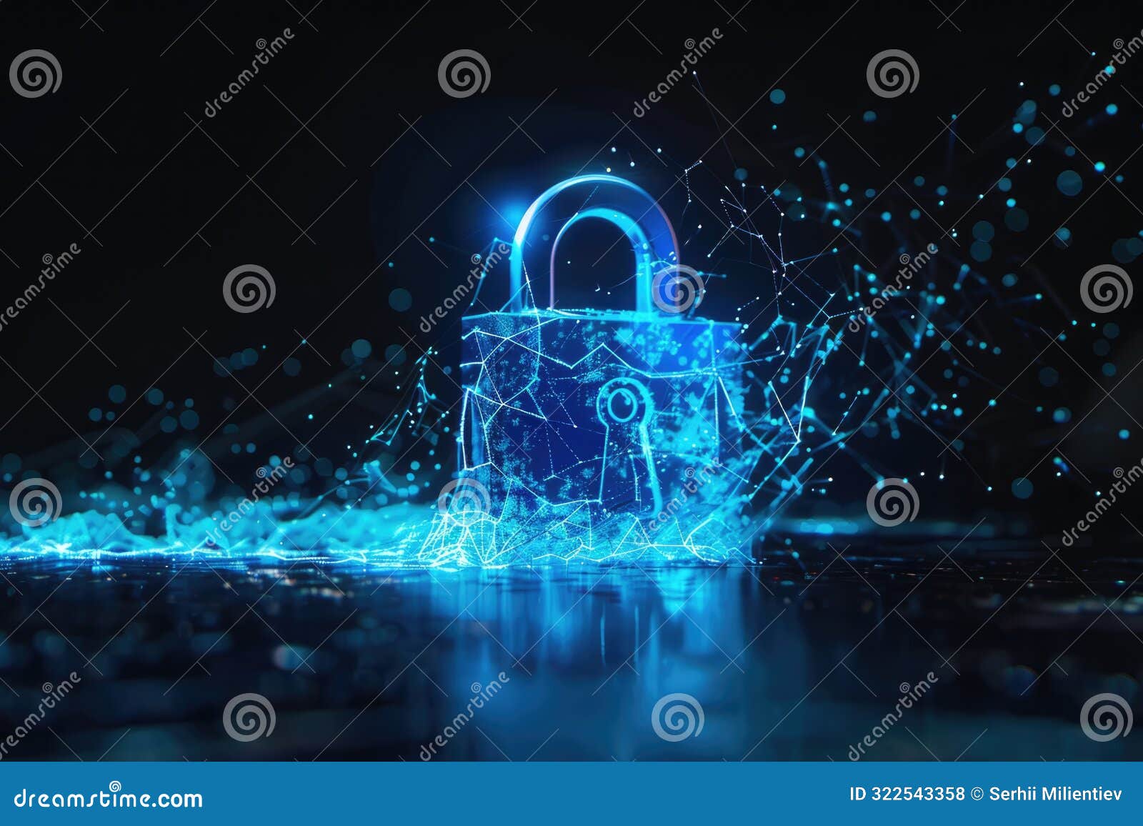 Blue Padlock with Keyhole Digital Icon on Black Background. Personal ...