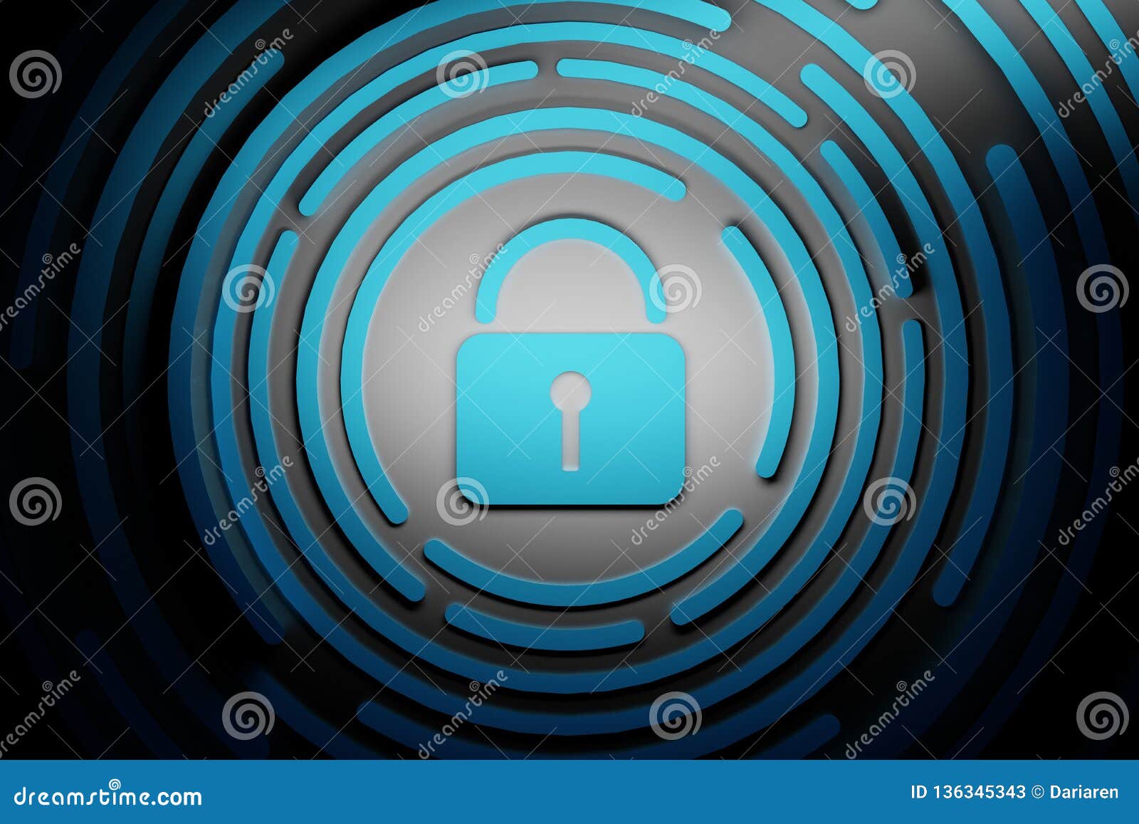 Illustration of Blue Padlock with Blue Circles on Black Background ...