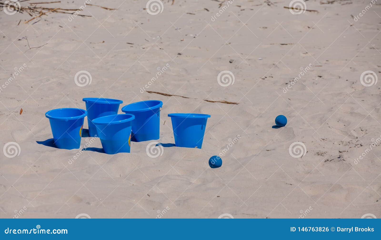 Blue Pails and Balls stock photo. Image of toys, leisure - 146763826
