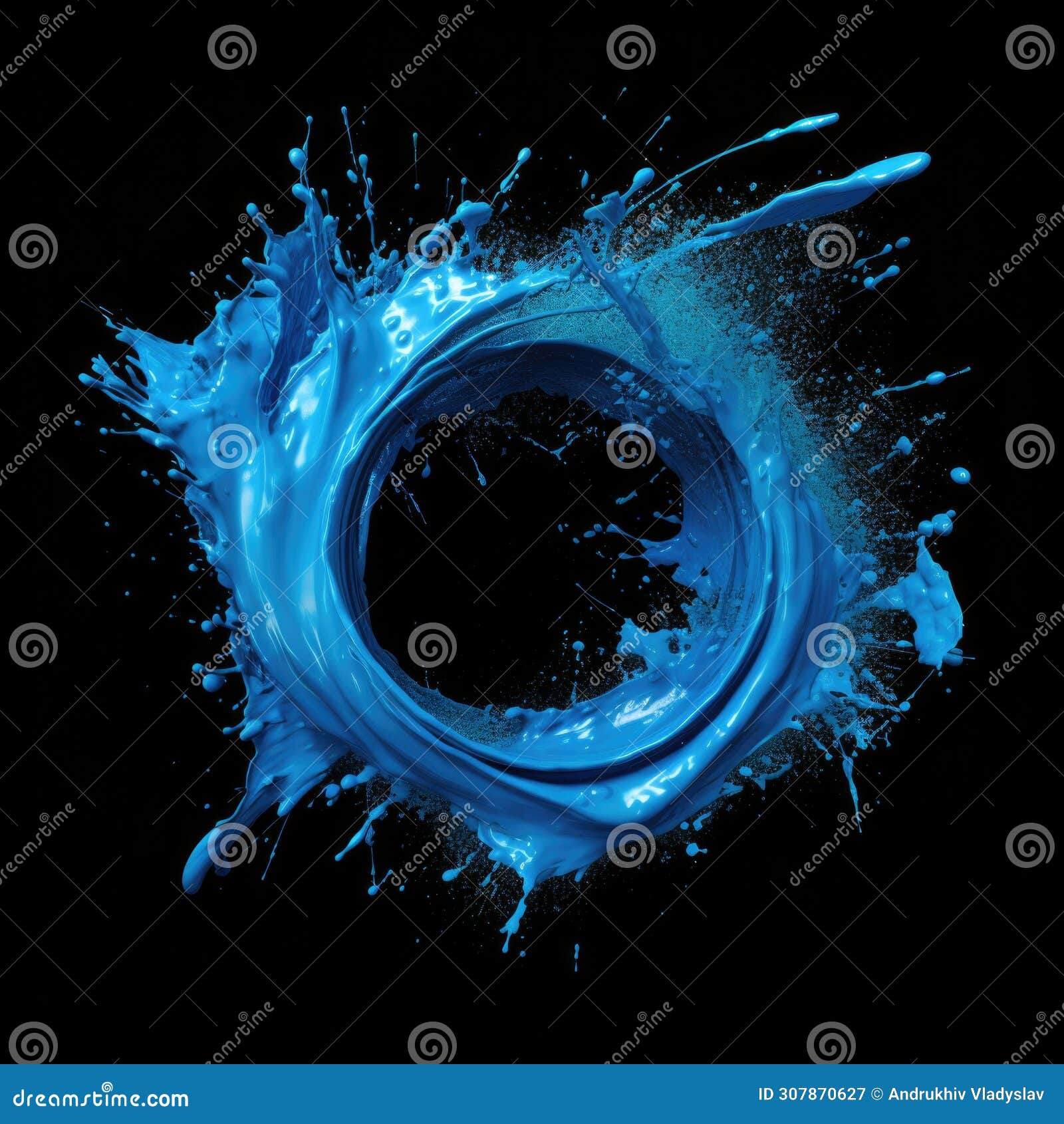 Blue Paint Circle Splash Isolated on Black Background Stock ...