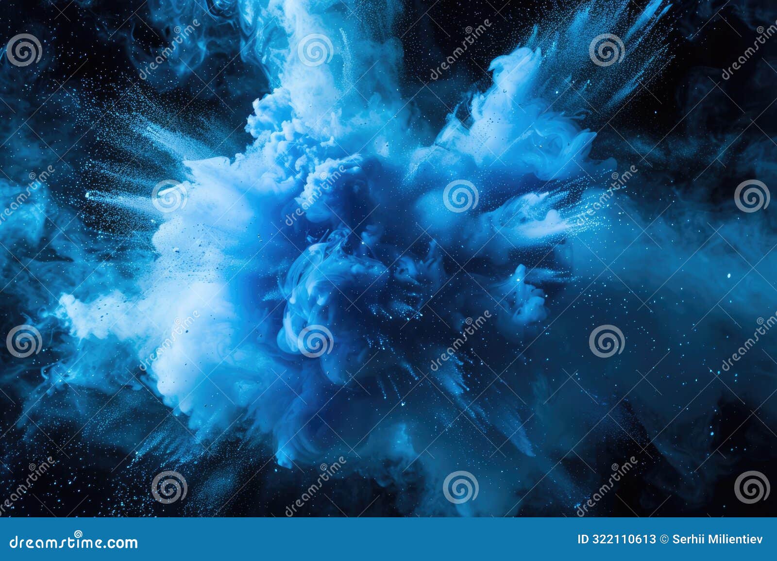Blue Paint Explosion Splash Abstract Background. Colorful Cloud, Dust ...