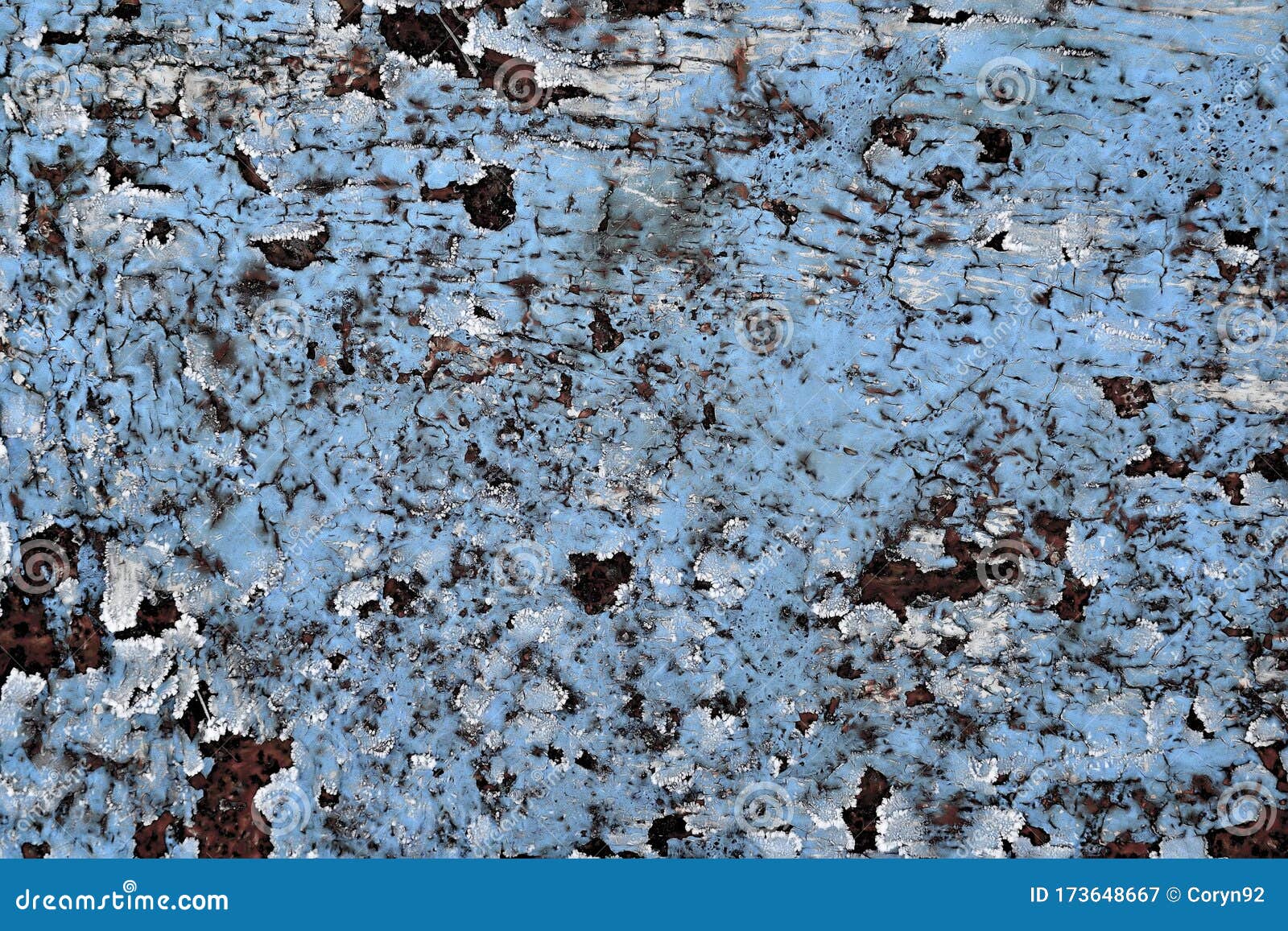 Blue Paint on Rusty Metal Plate. Old and Ruined. Light Blue Background ...