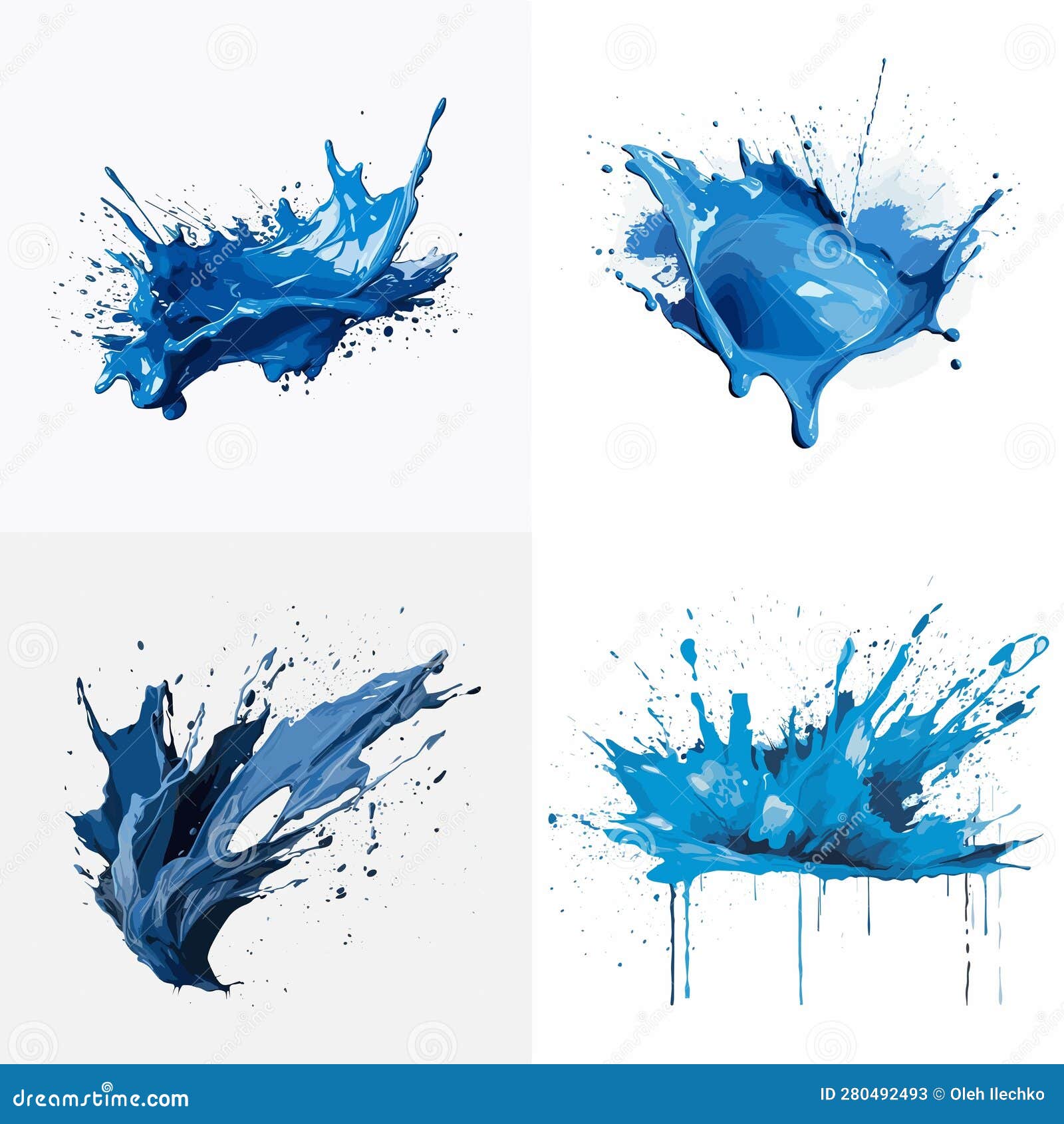 Blue Paint Splashes Set Vector Isolated Illustration Stock Vector ...