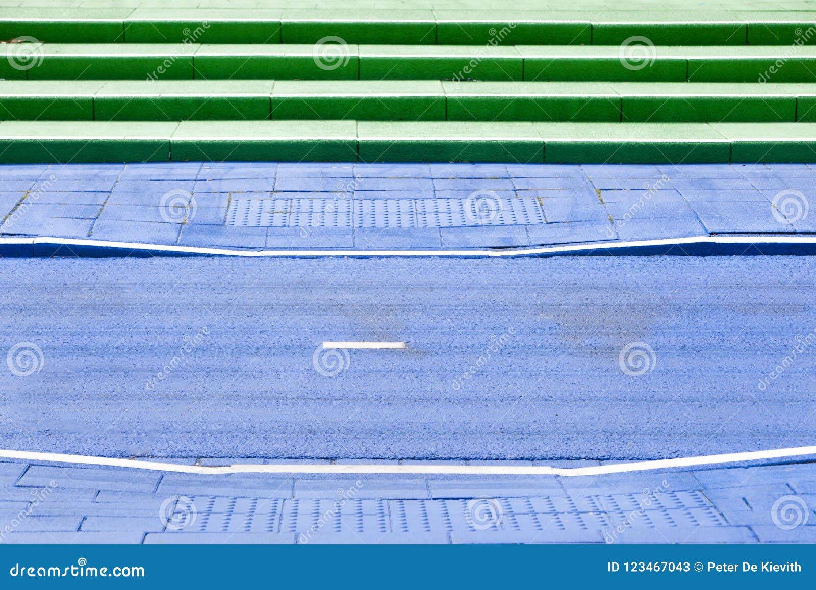 Blue Painted Bicycle Path and Green Steps Stock Image - Image of lane ...