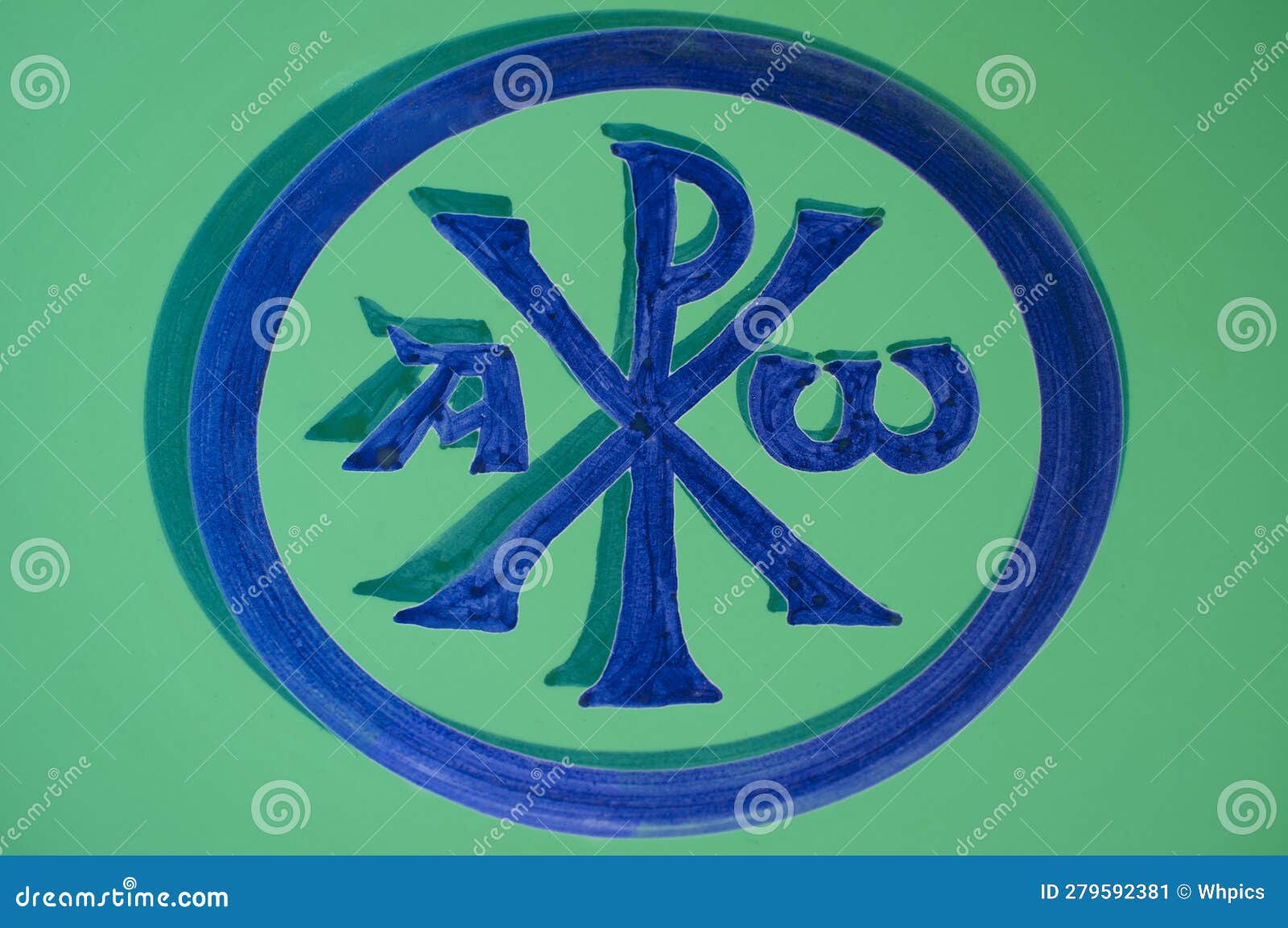Blue Painted Chi Rho Symbol Painted Over Ceramic Surface Stock Image ...
