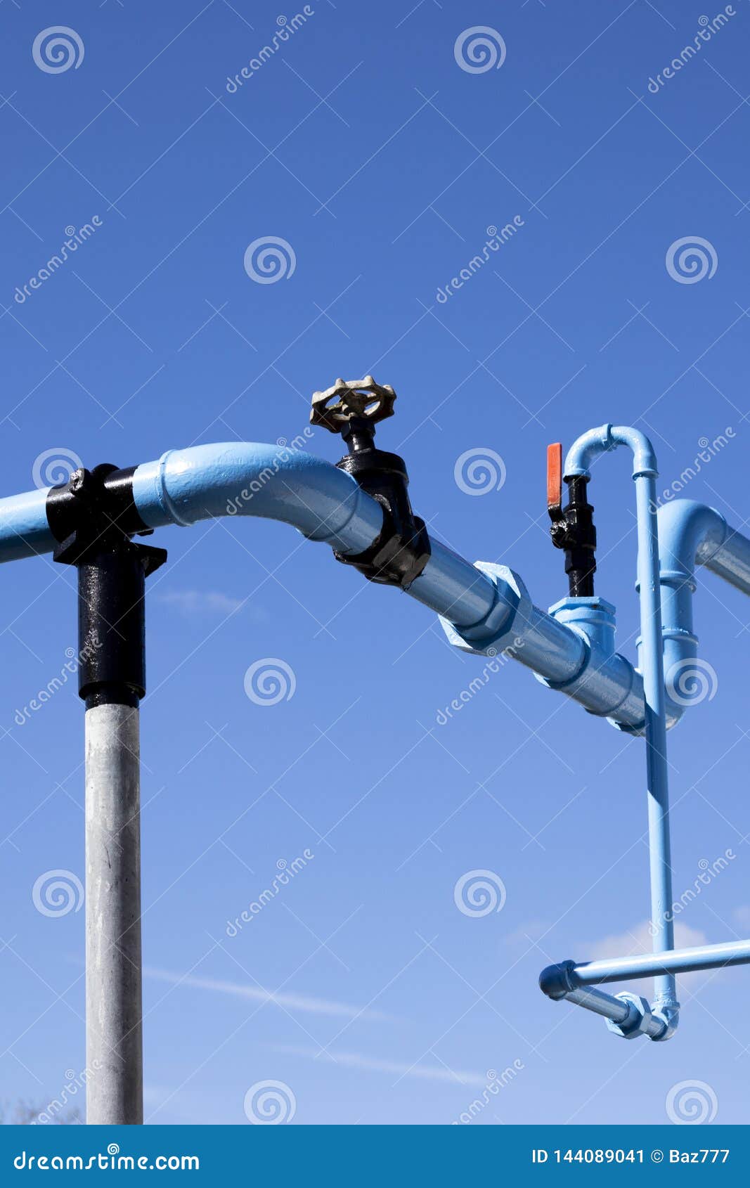 Blue painted pipework stock image. Image of coupling - 144089041
