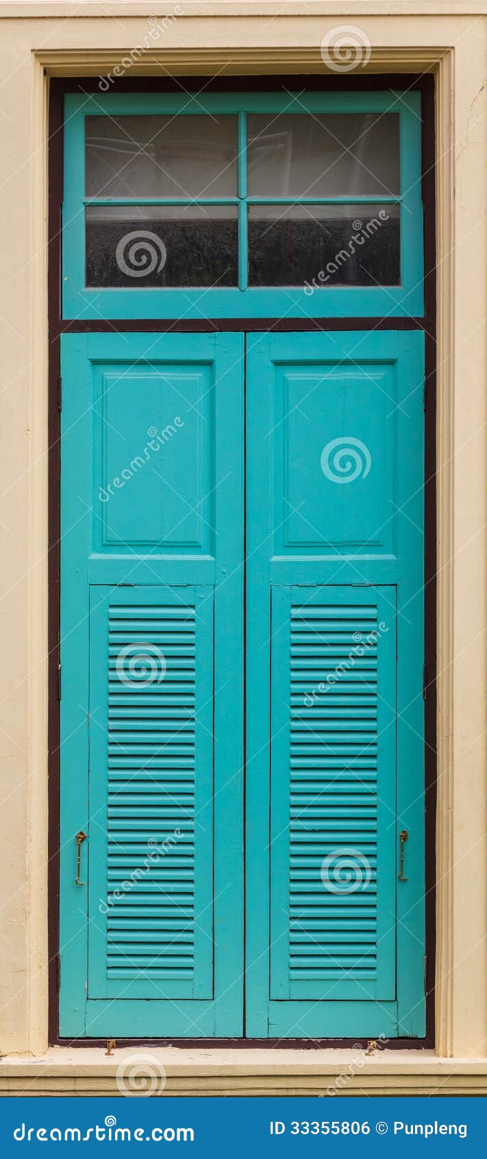 Blue Painted Window in Wall Building Stock Photo - Image of frame ...