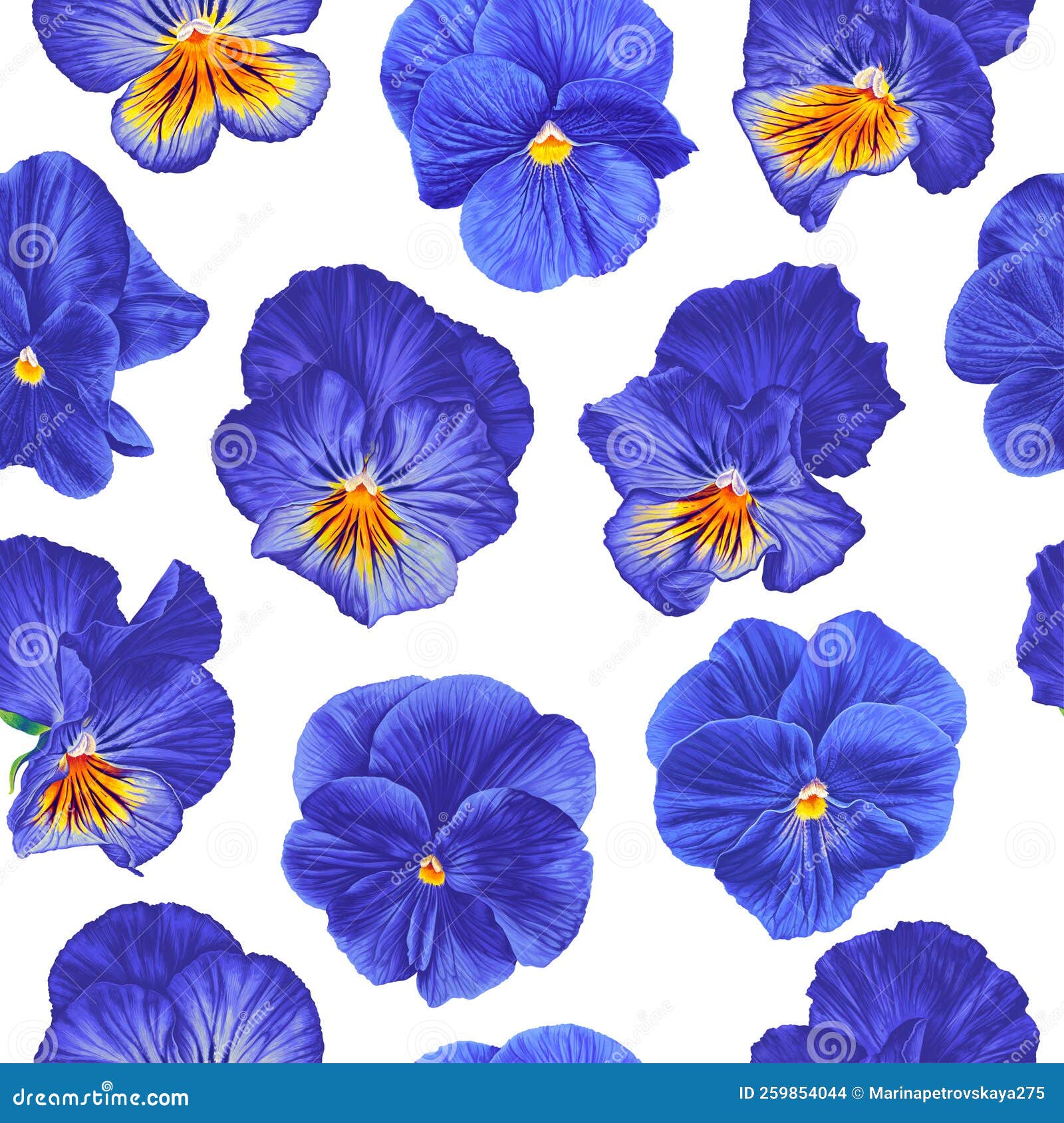 Minimalistic Seamless Pattern with Blue Pansies on White Background ...