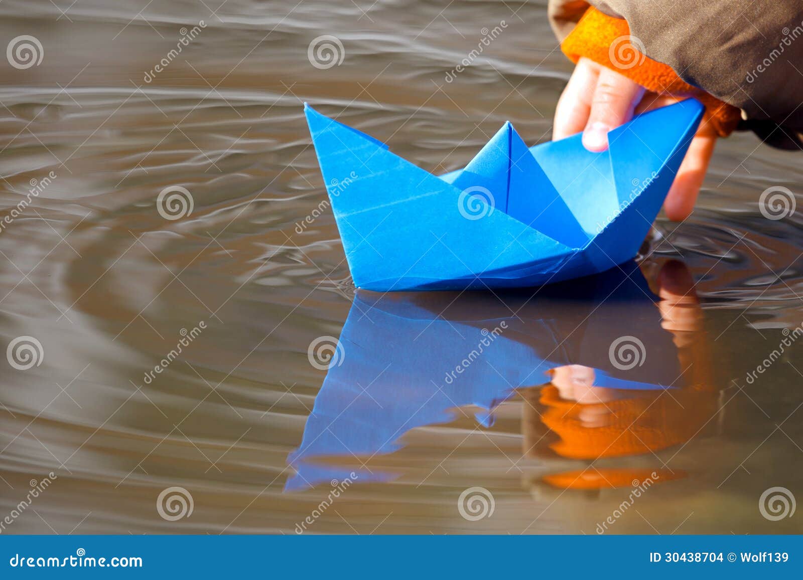 Blue Paper Boat in Water in Spring Stock Photo - Image of individuality ...