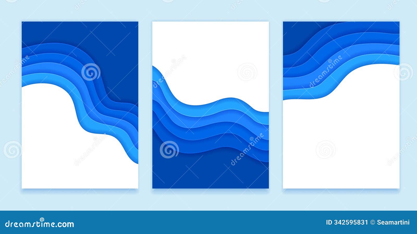 Blue Paper Cut Water Wave Banners of Sea and Ocean Stock Illustration ...