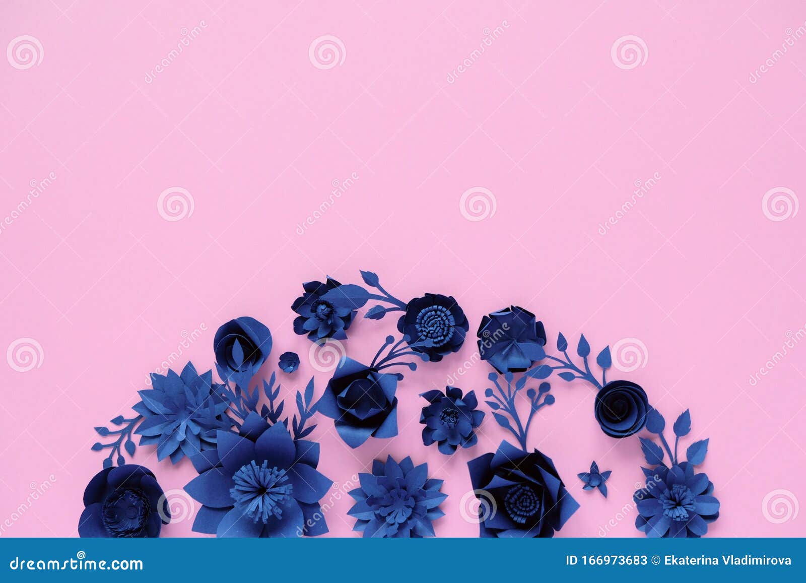Blue Paper Flowers on Blue Background. Cut from Paper Stock Image ...