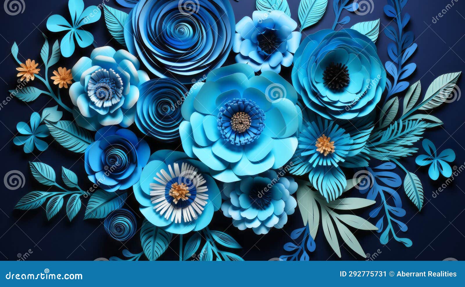 Blue Paper Flowers on a Dark Blue Background Stock Illustration ...
