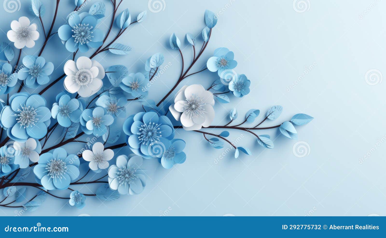 Blue Paper Flowers on a Light Blue Background Stock Illustration ...