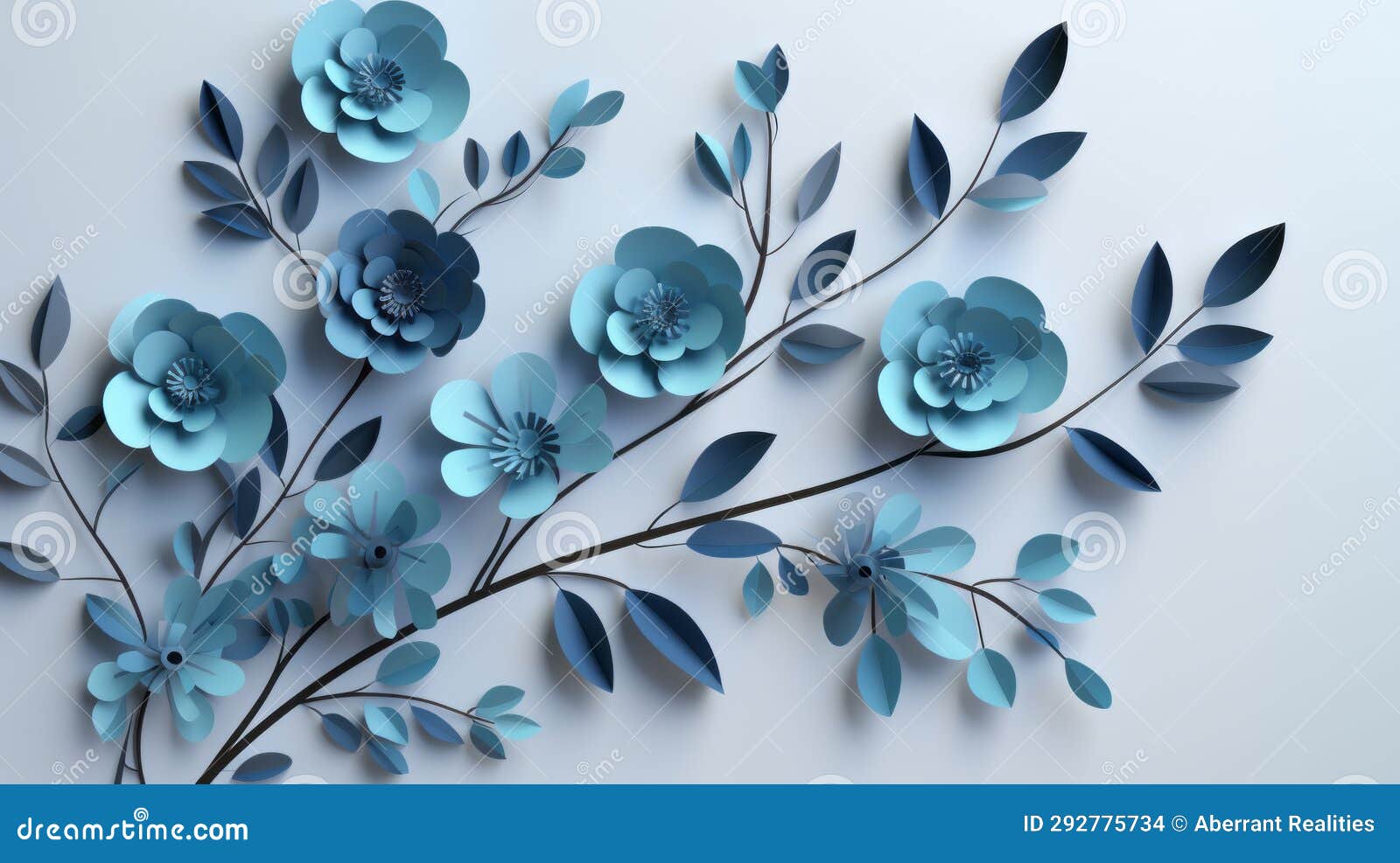 Blue Paper Flowers on a White Background Stock Illustration ...