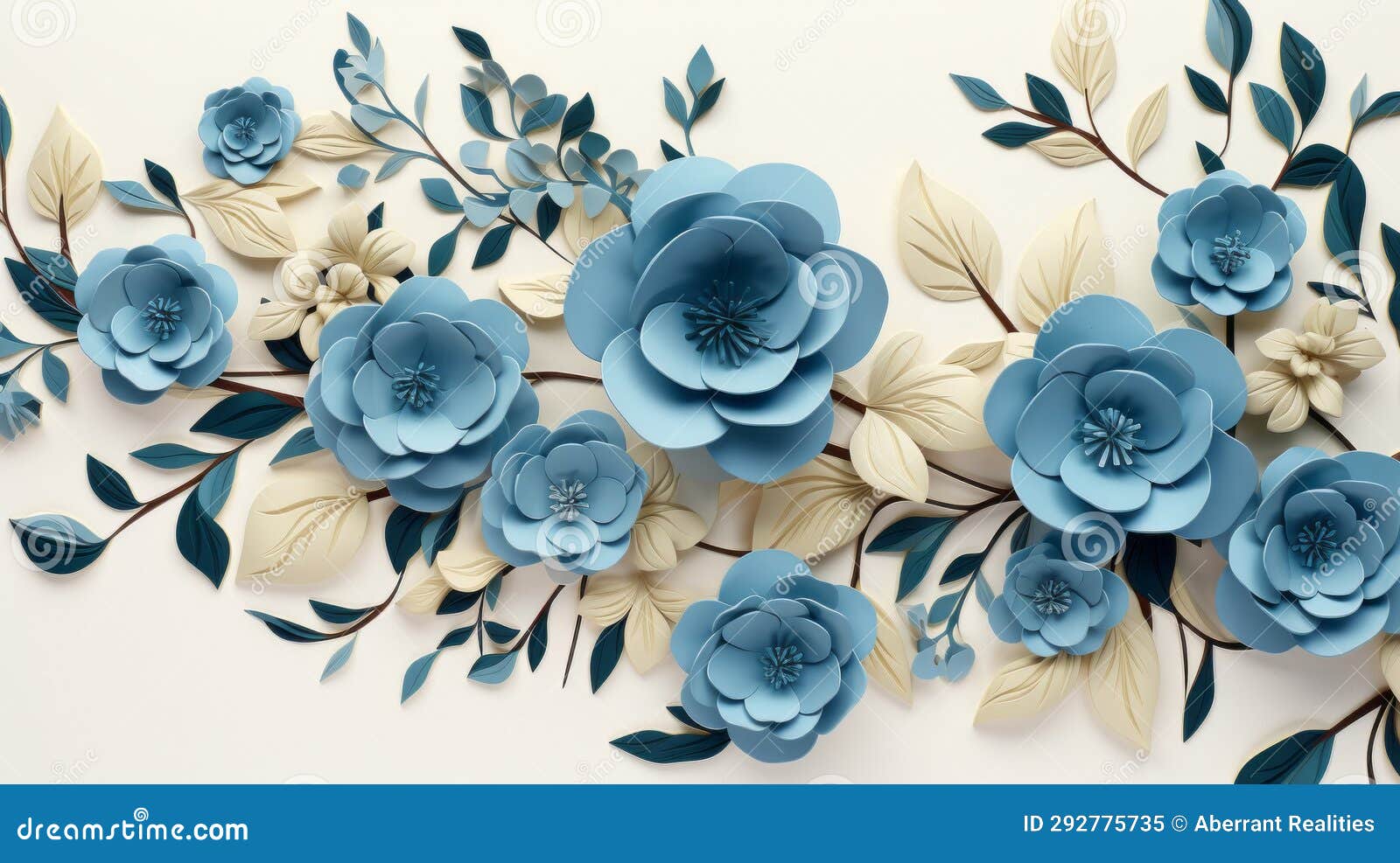 Blue Paper Flowers on a White Background Stock Illustration ...