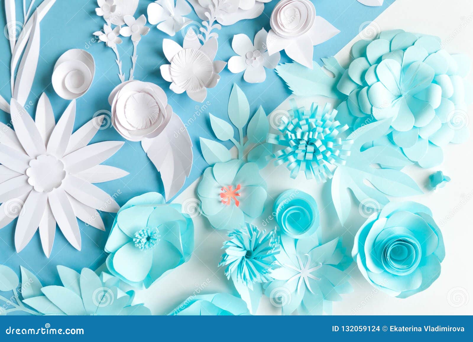 Blue Paper Flowers on the White Background Stock Photo - Image of ...