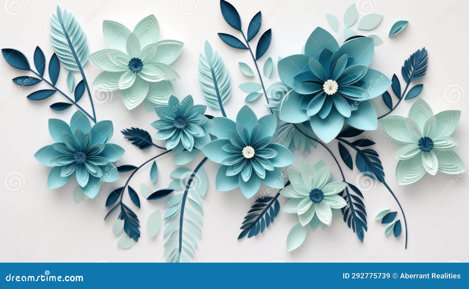 Blue Paper Flowers on a White Wall Stock Illustration - Illustration of ...