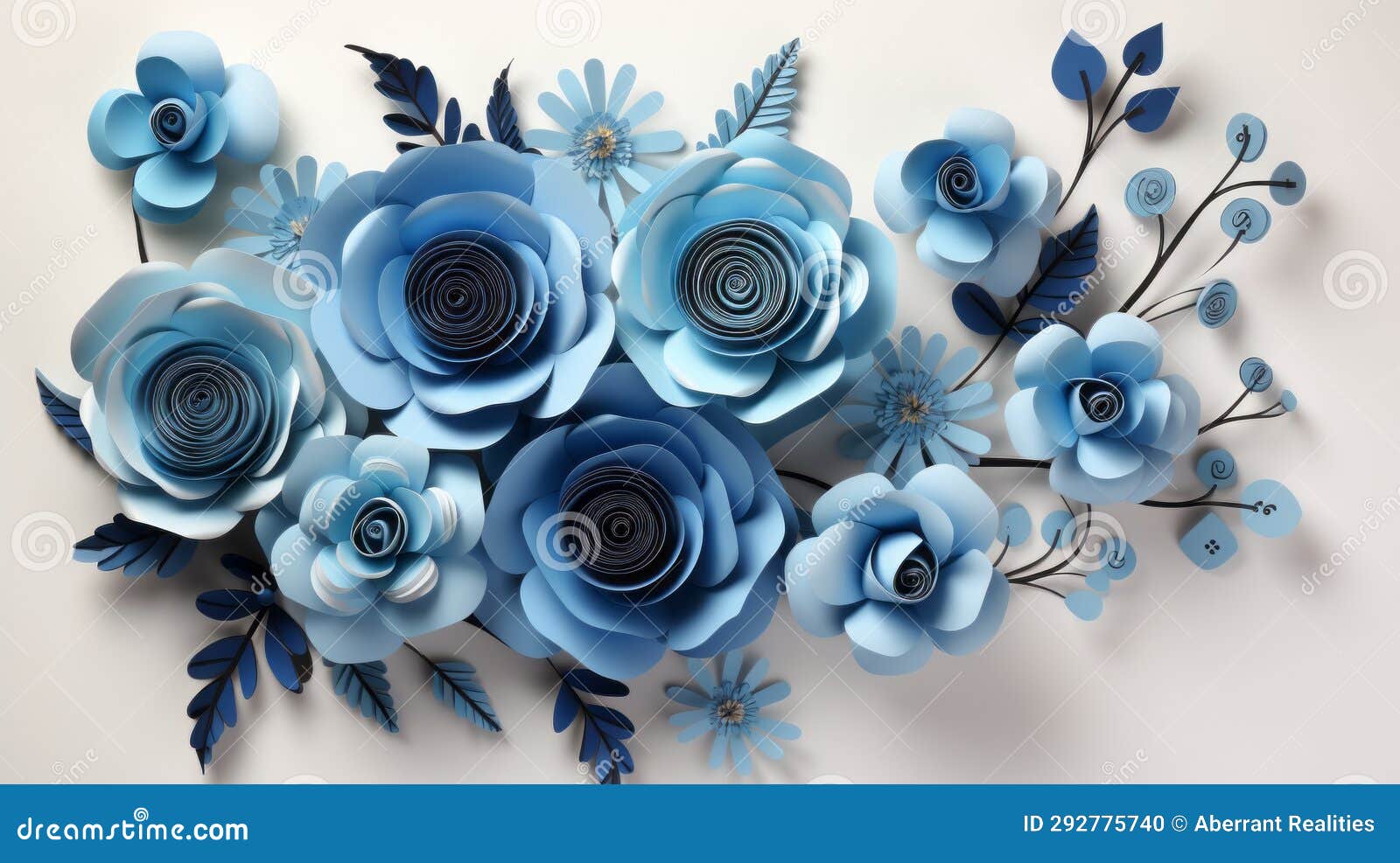 Blue Paper Flowers on a White Wall Stock Illustration - Illustration of ...