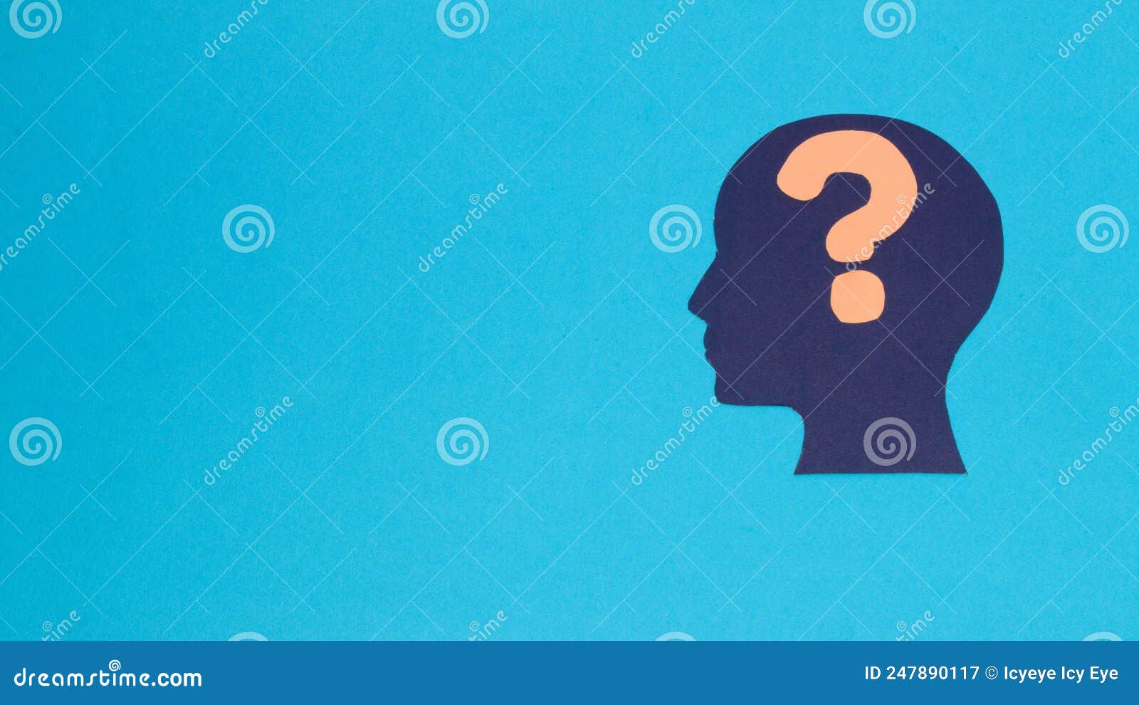 Blue Paper Head with Question Mark in Place of Brain on Blue Background ...
