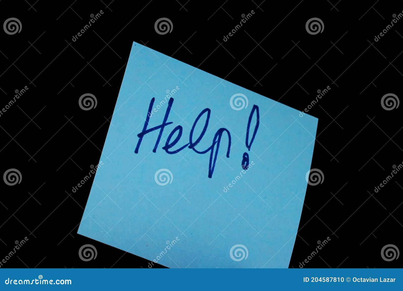 Blue Paper Post it Note with Help Message Handwritten Front View ...