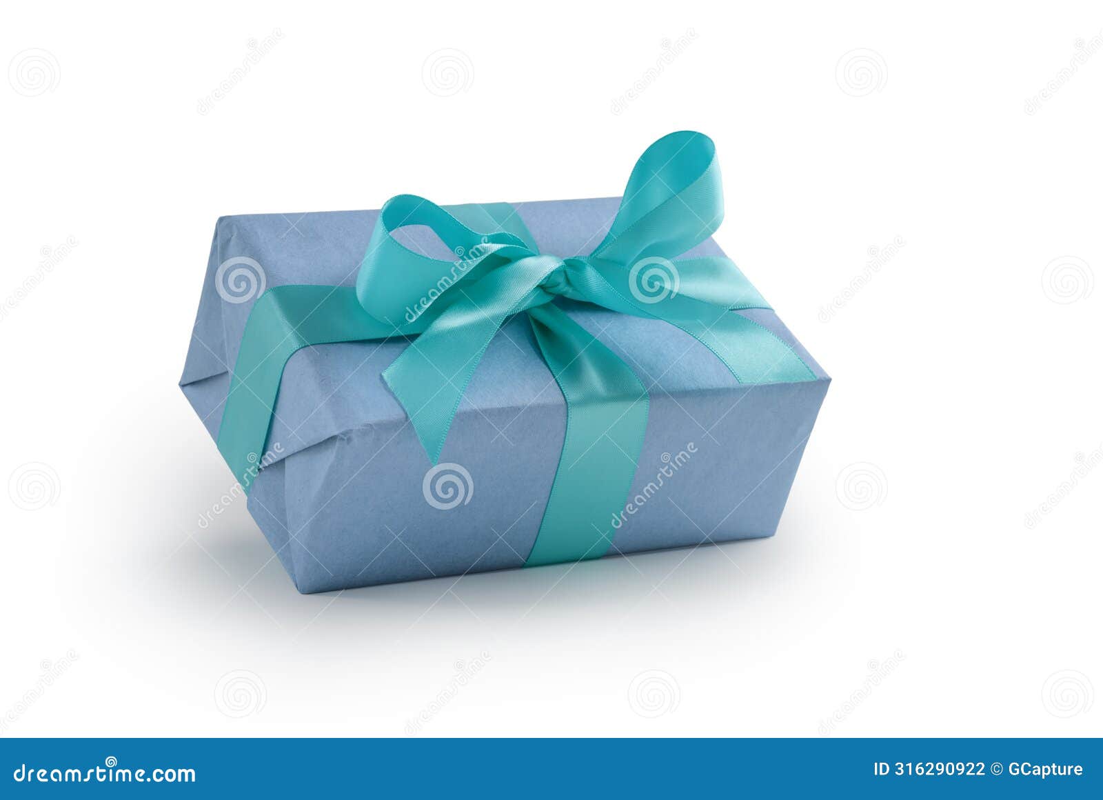 Blue Paper Present Box with Ribbon Bow Isolated on White Background ...