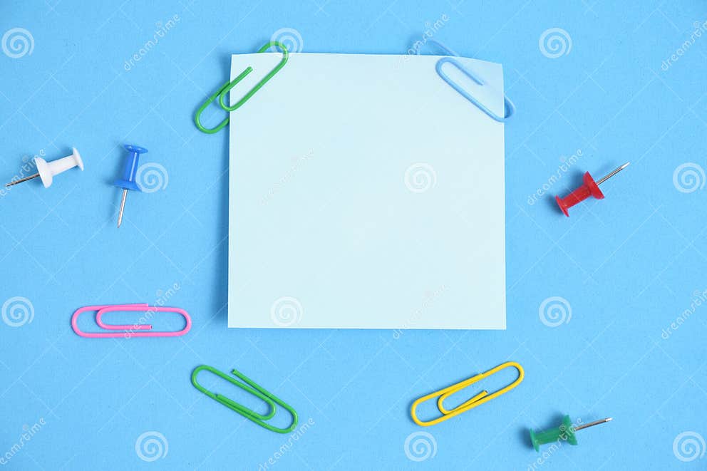 Blue Paper Stickers for Writing Notes on a Blue Background. Stock Image ...