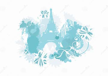 Blue Paris stock vector. Illustration of stylish, eiffel - 2247649